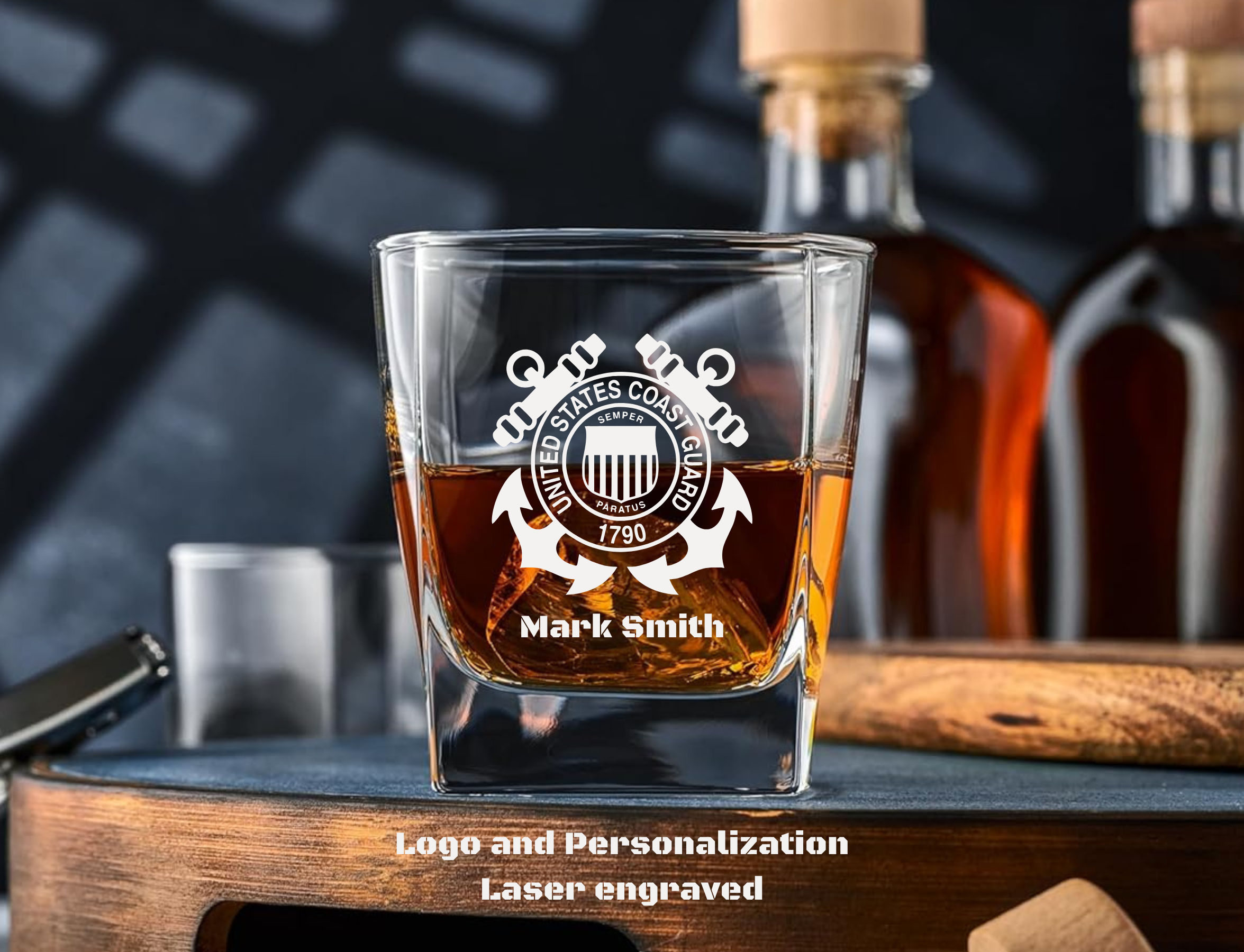 Custom US Coast Guard Engraved 11 oz Whiskey Glass – Personalized Mili ...