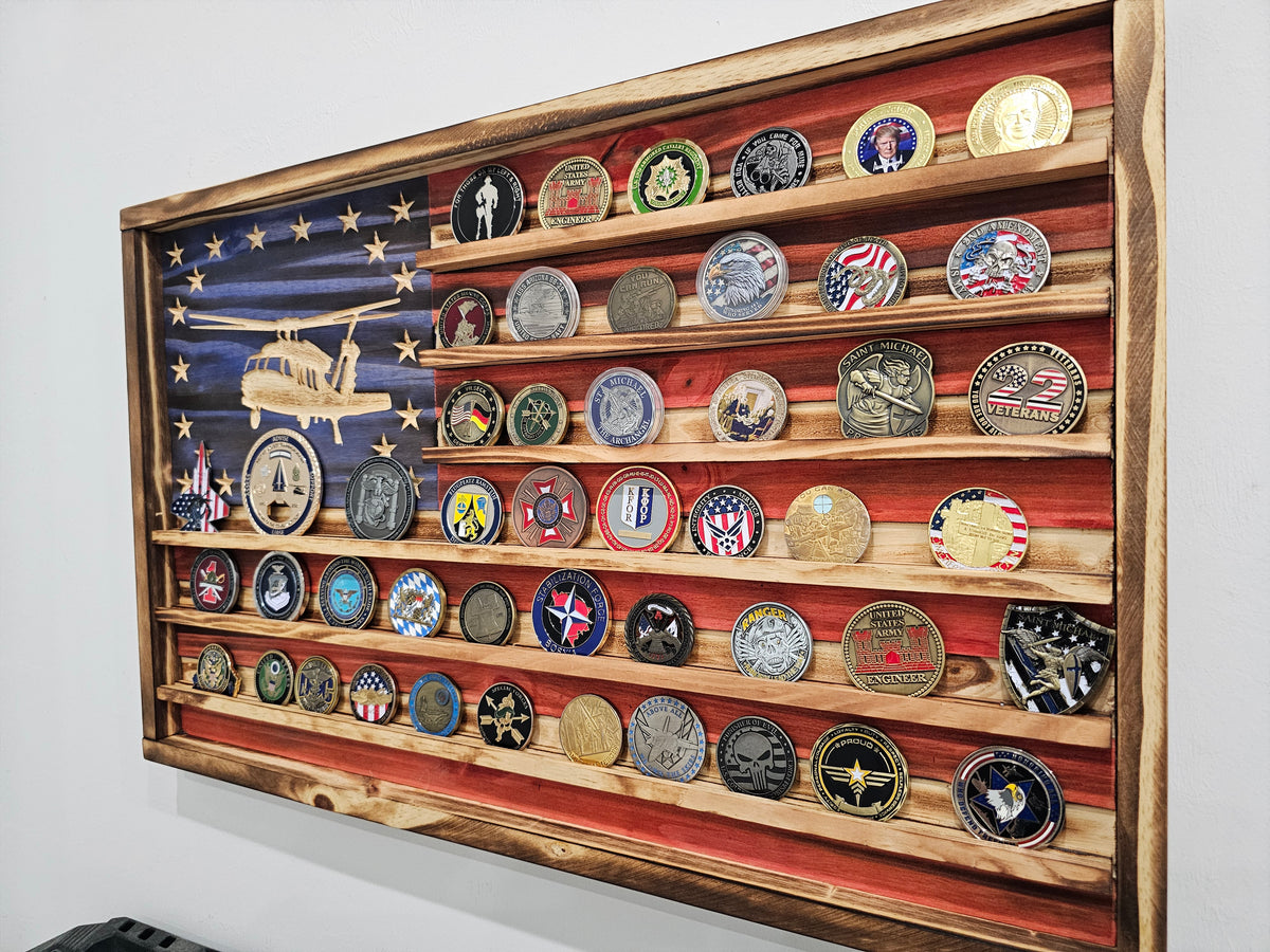 Rustic Custom American Flag Challenge Coin Display: UH-60 Blackhawk Pi ...