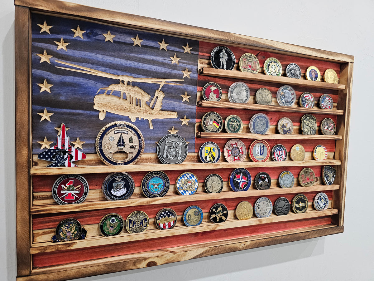Rustic Custom American Flag Challenge Coin Display: UH-60 Blackhawk Pi ...