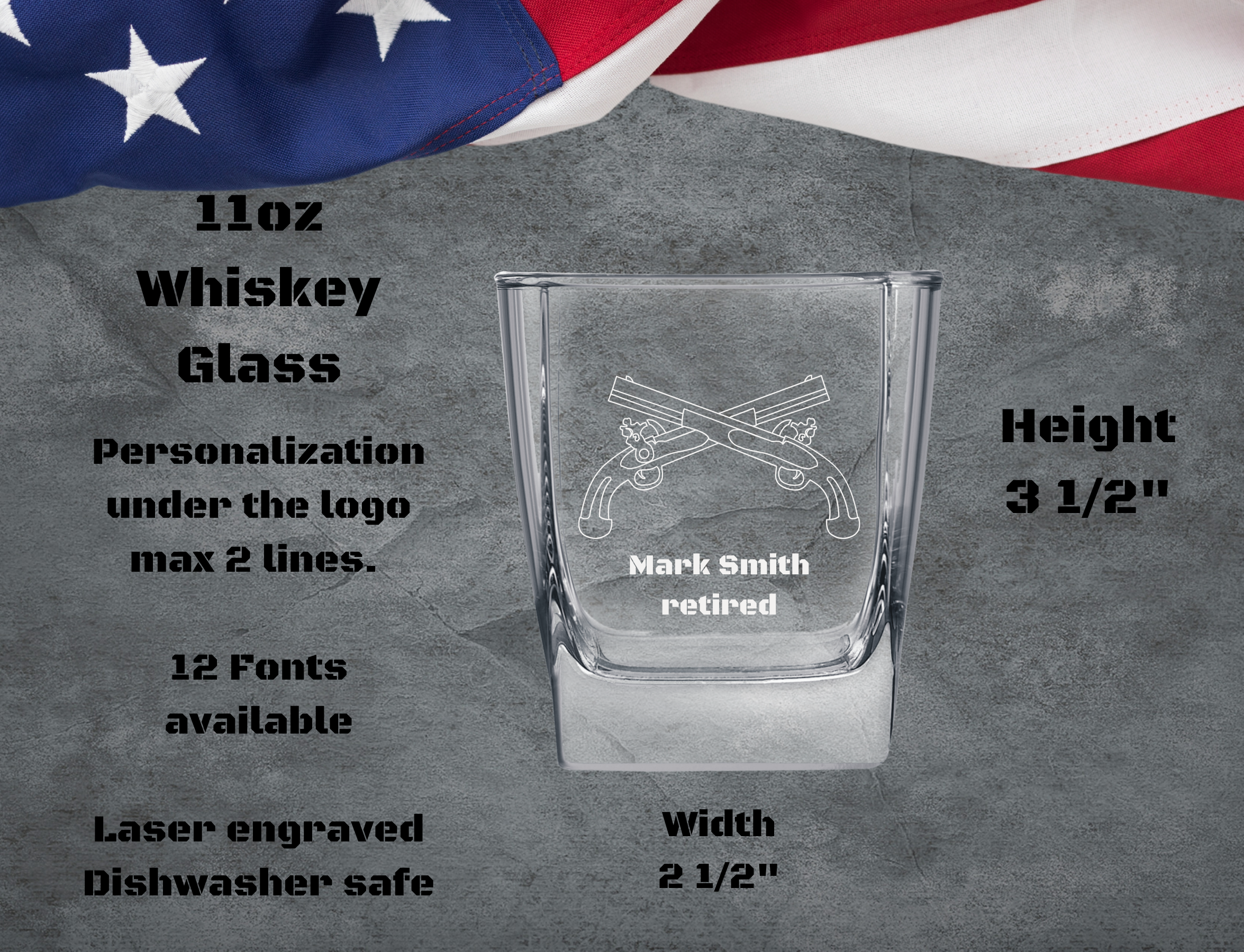 Custom Crossed Pistols Military Police Engraved 11 oz Whiskey Glass ...