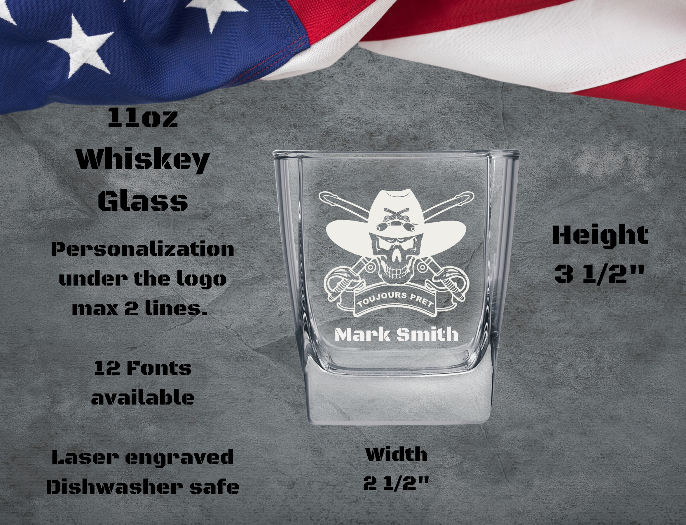 Custom Crossed Cavalry Sabers “Toujours Pret” Engraved 11 oz Whiskey G ...