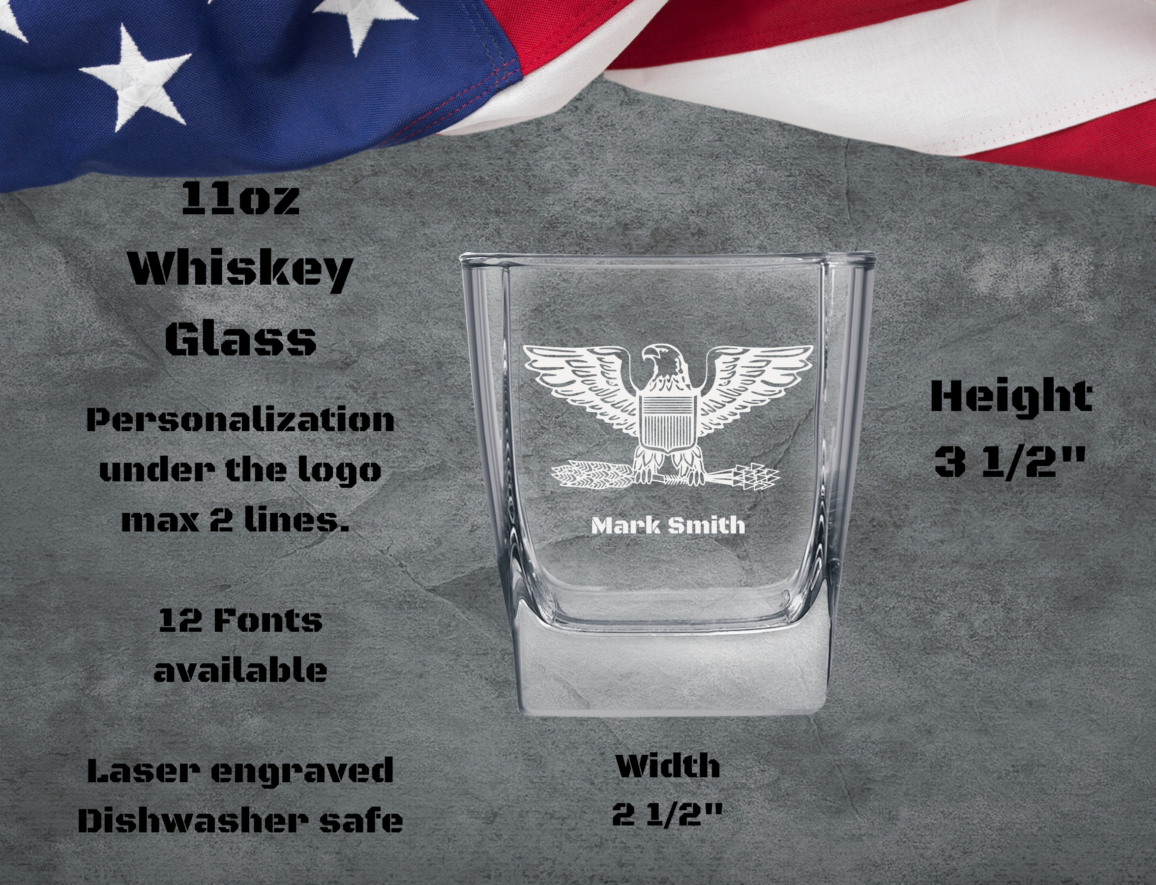 Custom US Military Colonel Eagle Engraved 11 oz Whiskey Glass – Person ...