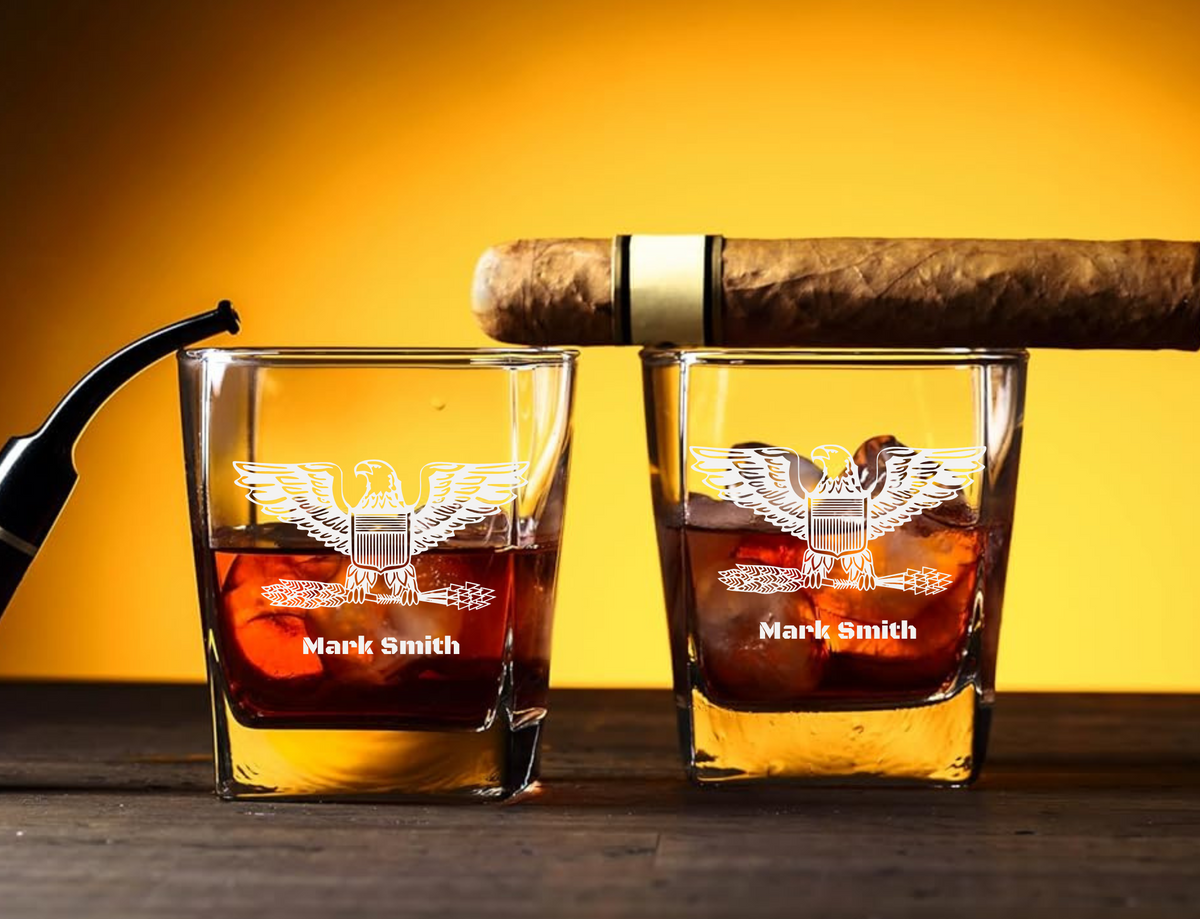Custom US Military Colonel Eagle Engraved 11 oz Whiskey Glass – Person ...