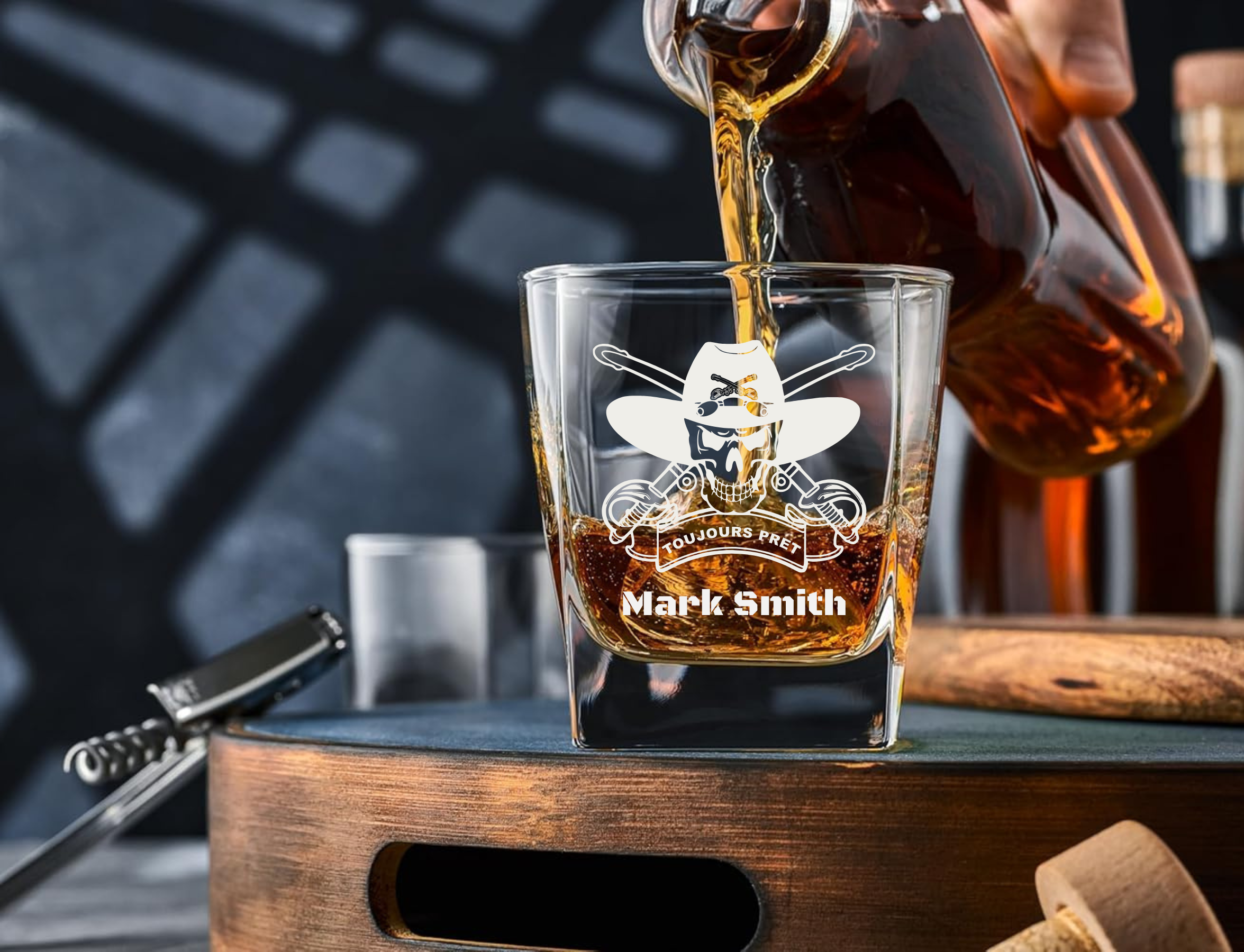 Custom Crossed Cavalry Sabers “Toujours Pret” Engraved 11 oz Whiskey G ...