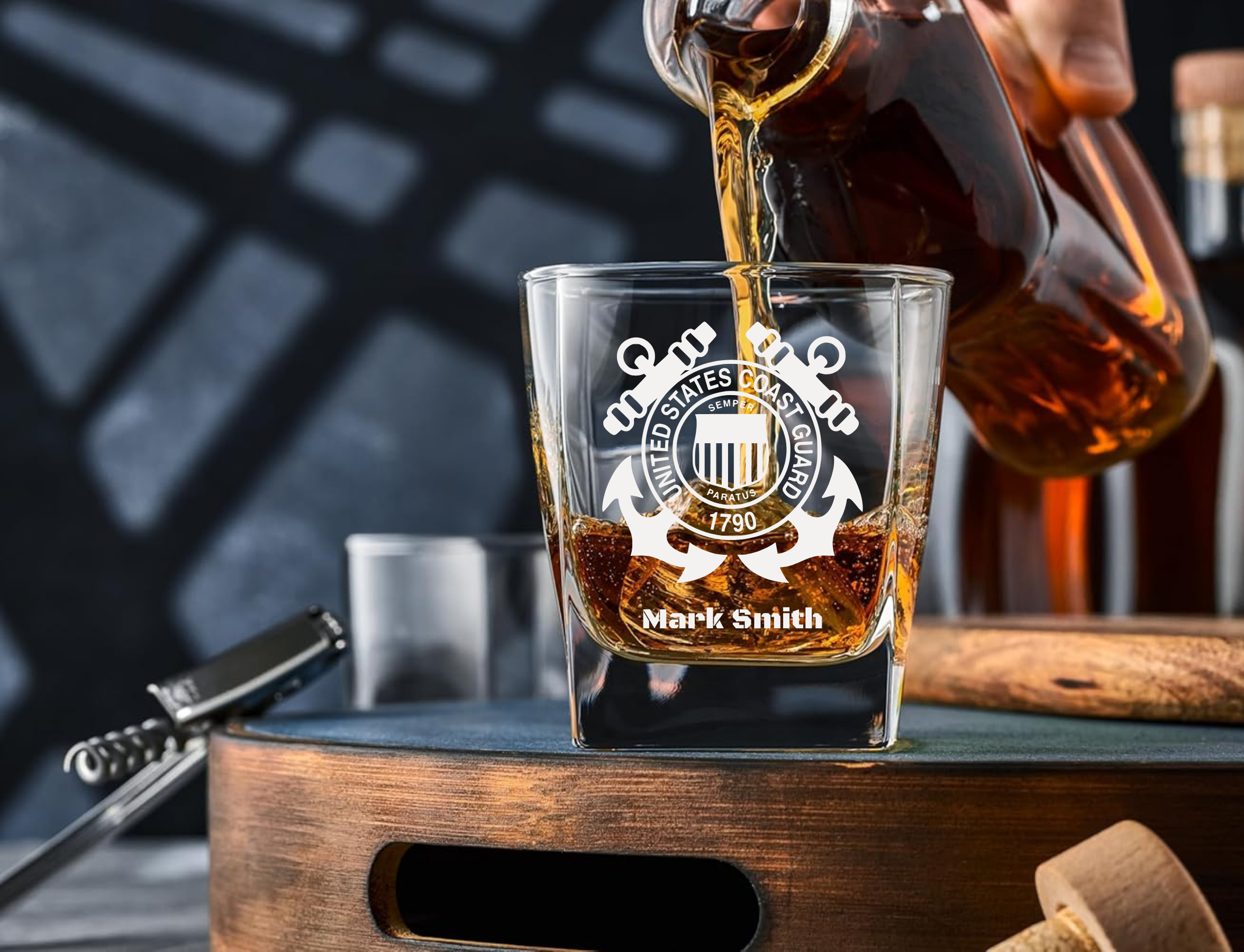 Custom US Coast Guard Engraved 11 oz Whiskey Glass – Personalized Mili ...