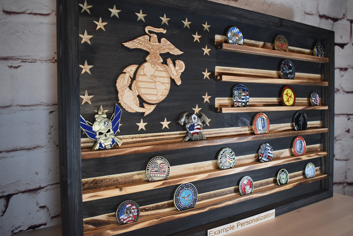 Marines Challenge Coin Display Rack Holder - Rustic Devil Dog American ...