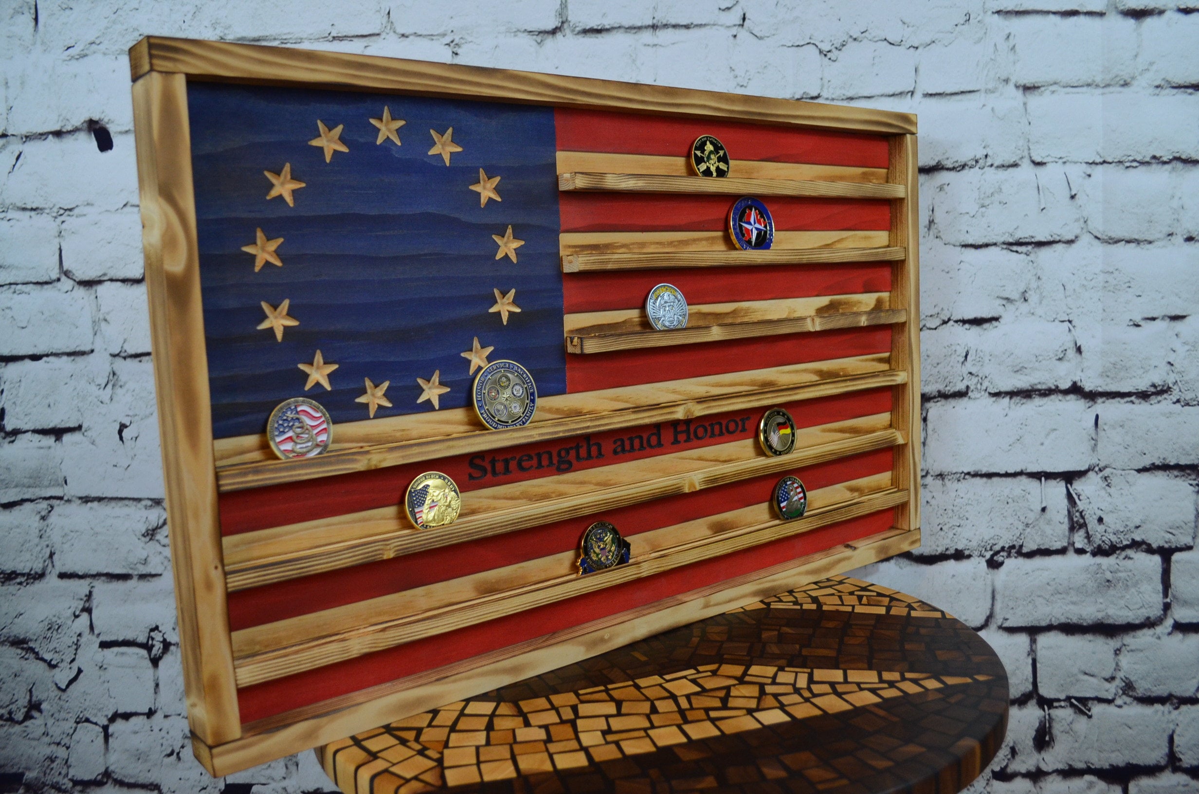 Betsy Ross Challenge Coin Display Rack Holder - Rustic American Flag ...