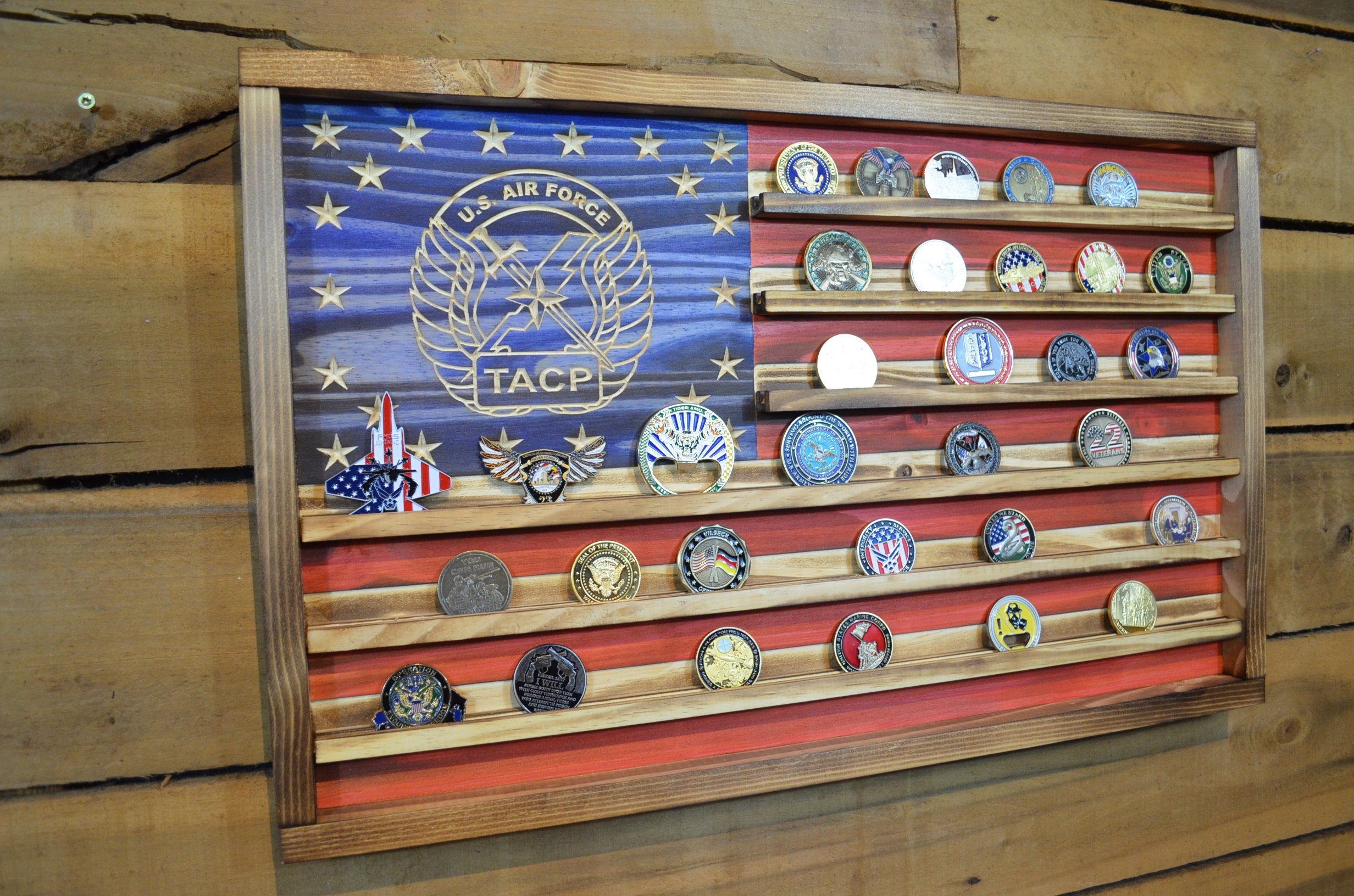 Air Force TACP Rustic Coin Display Rack Holder - Rustic Air Force Tact ...