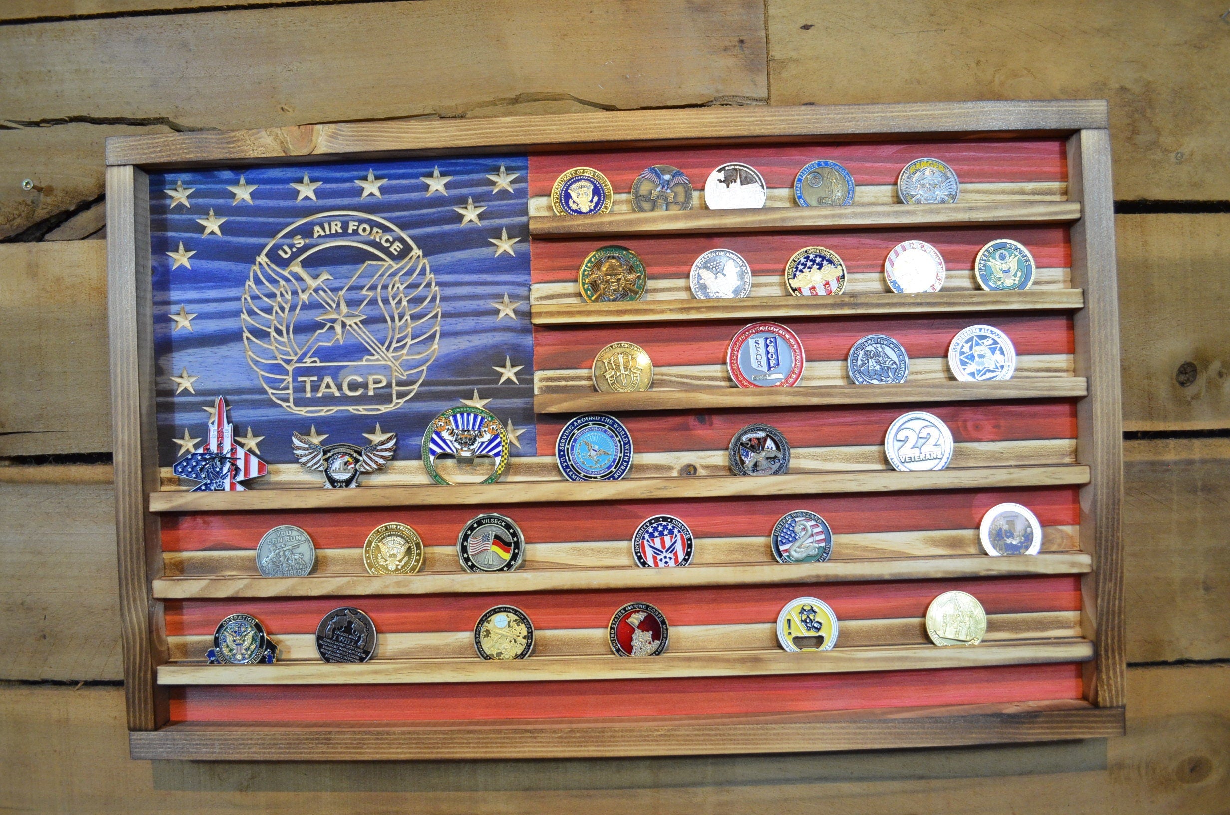 Air Force TACP Rustic Coin Display Rack Holder - Rustic Air Force Tact ...