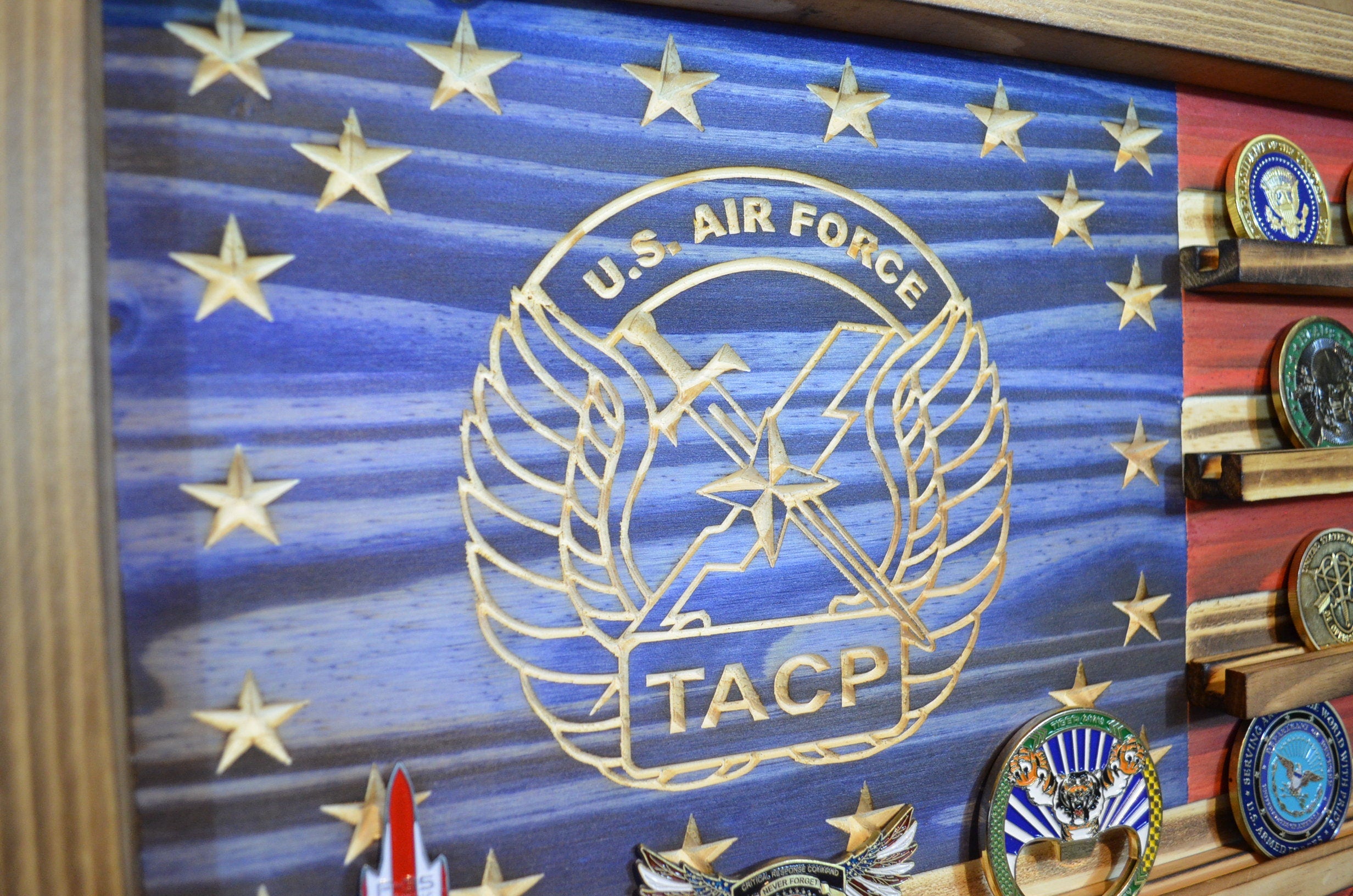 Air Force TACP Rustic Coin Display Rack Holder - Rustic Air Force Tact ...