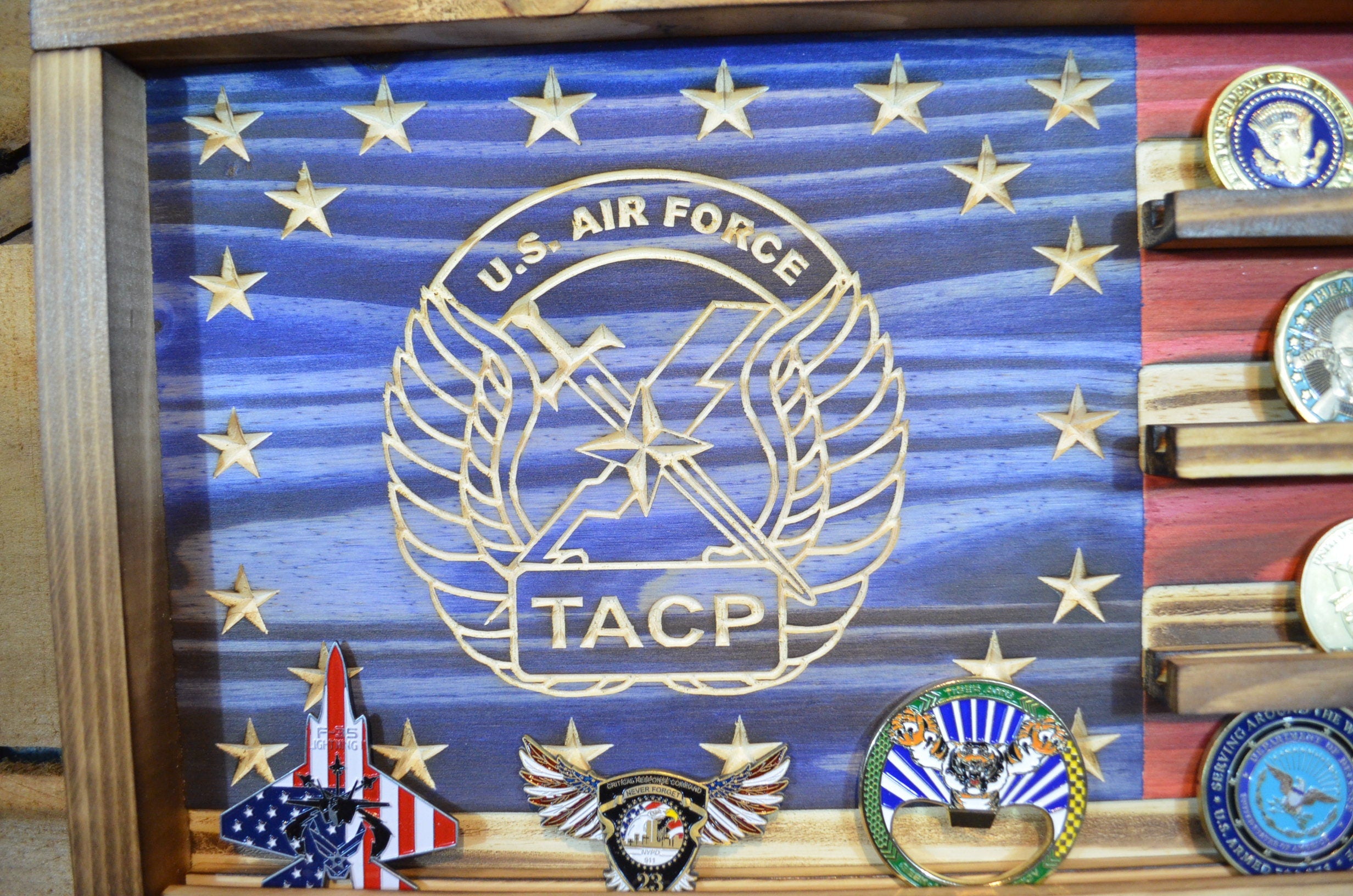 Air Force TACP Rustic Coin Display Rack Holder - Rustic Air Force Tact ...