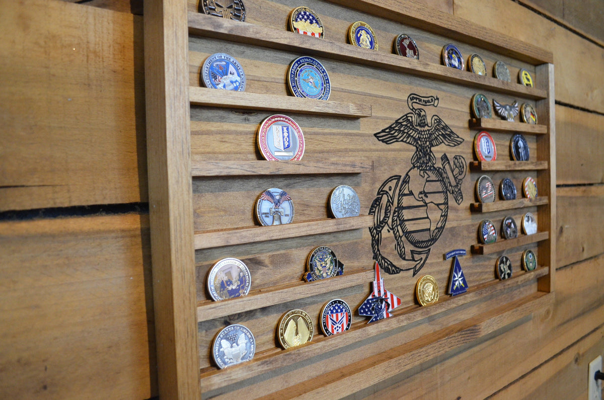 Large USMC Challenge Coin Display Rack Holder - Marines Rustic America ...