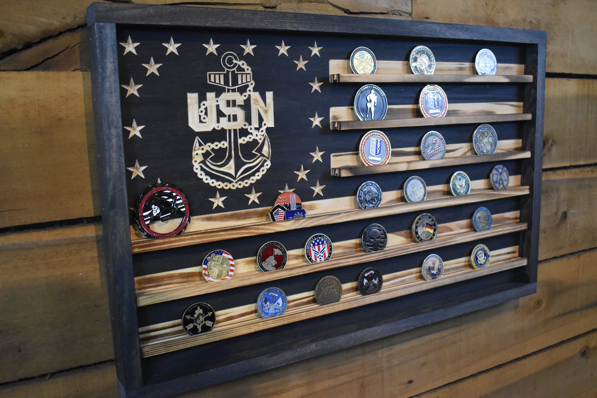 US Navy Chief Challenge Coin Display Rack Holder - Rustic Navy Chief A ...