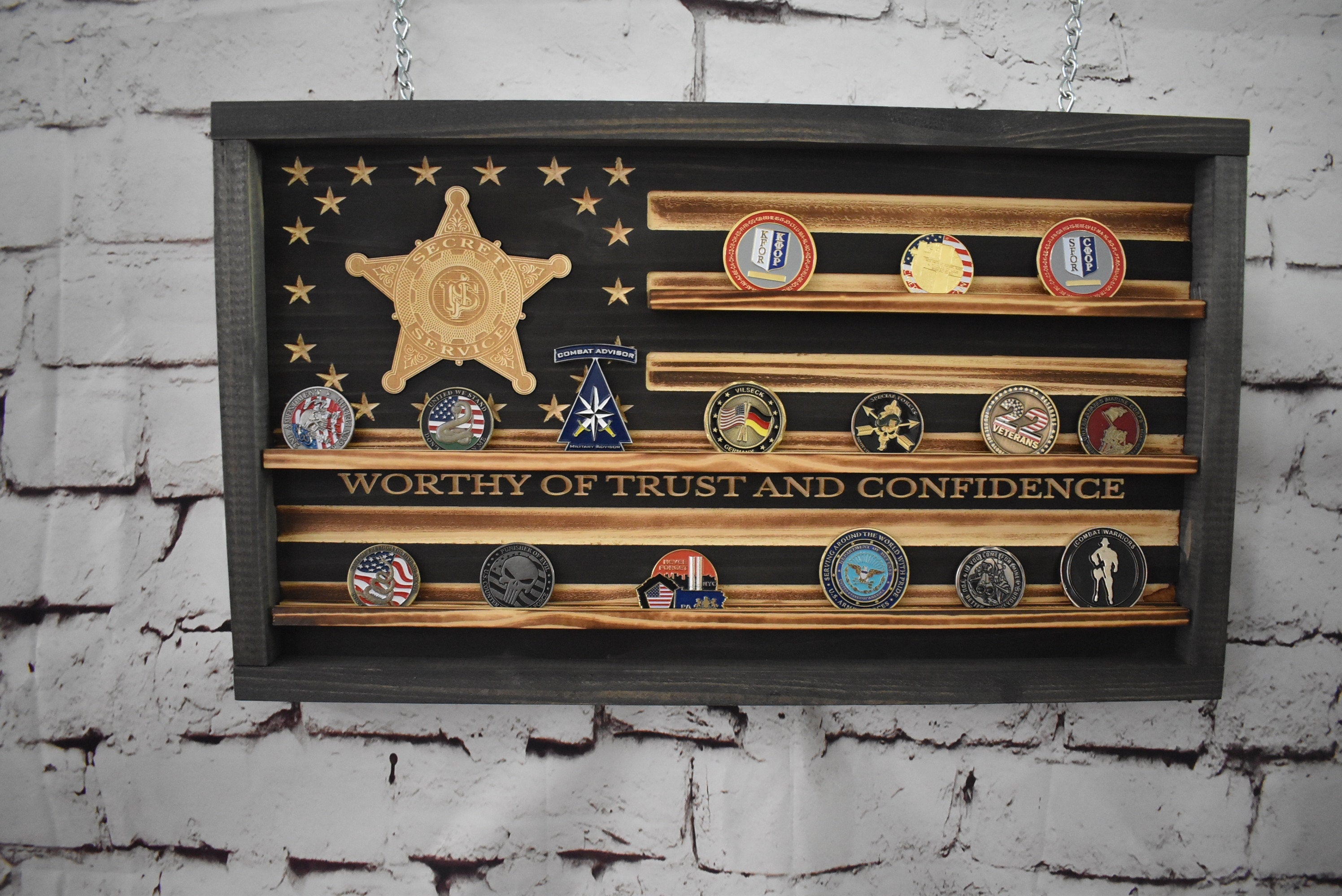 Custom Secret Service Coin Display Rack Holder - Rustic American Flag ...