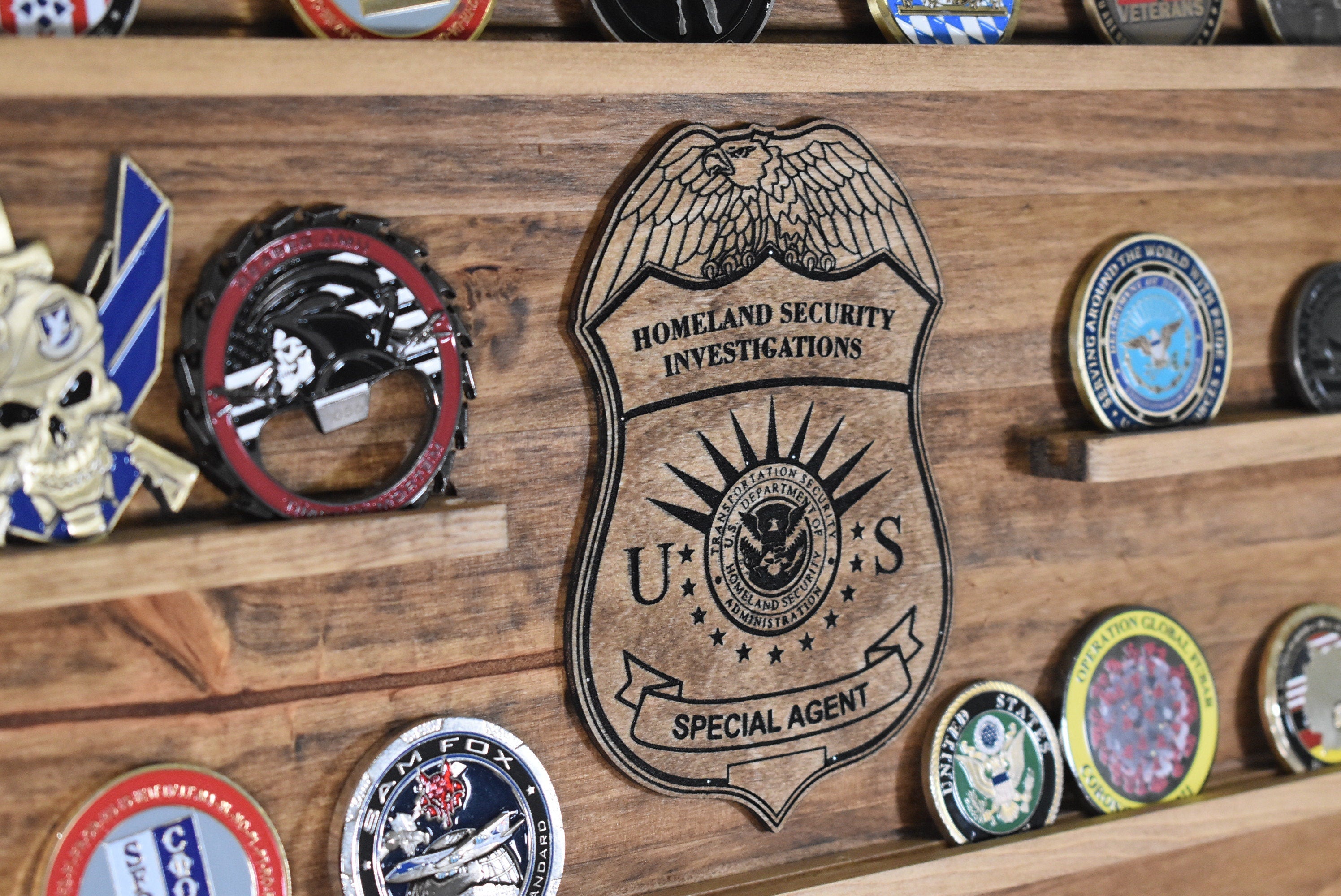 Custom US Homeland Securety Agent Challenge Coin Display Rack Holder ...
